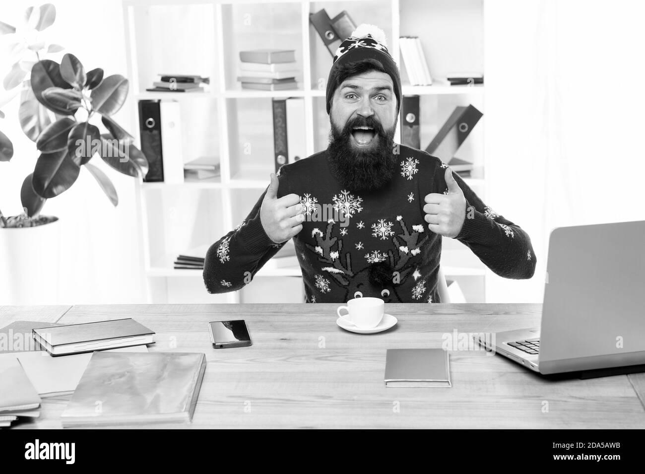 Thumbs up and keep out the cold. Happy hipster give thumbs ups in ...