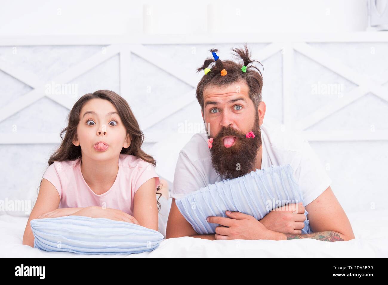 daughter with father making faces. happy family of teen girl and dad ...