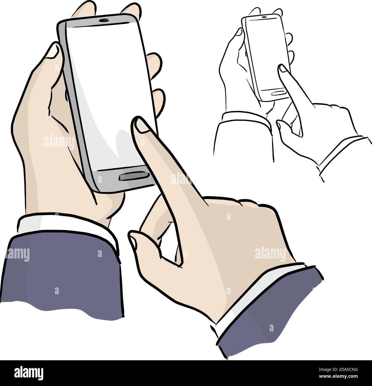 close-up businessman holding device and touching screen vector ...