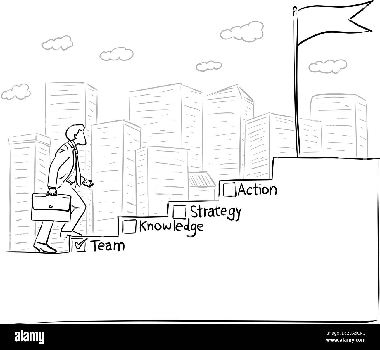 businessman steps up stairs to successful point vector illustration ...
