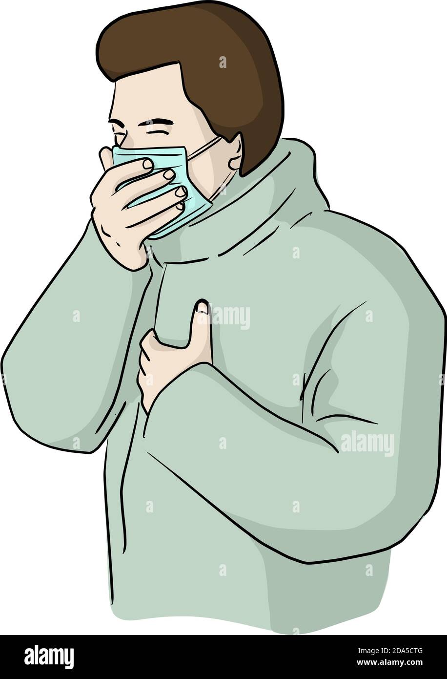 Male patient wearing surgical mask coughing vector illustration sketch ...