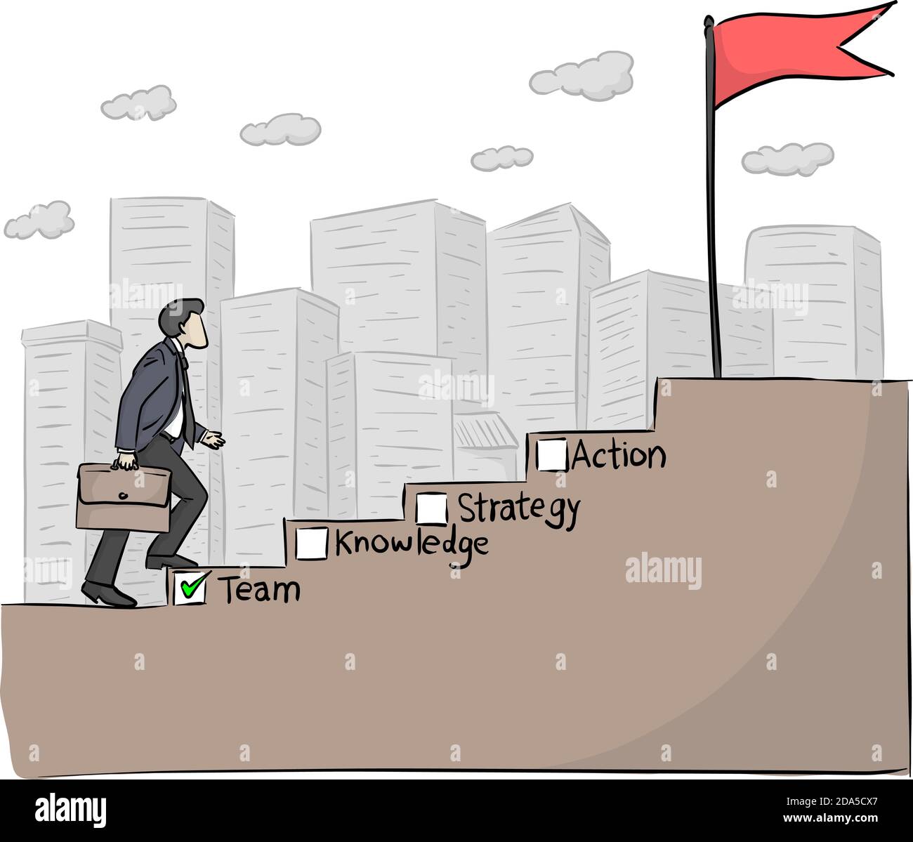 Businessman stepping up a staircase of success vector illustration ...