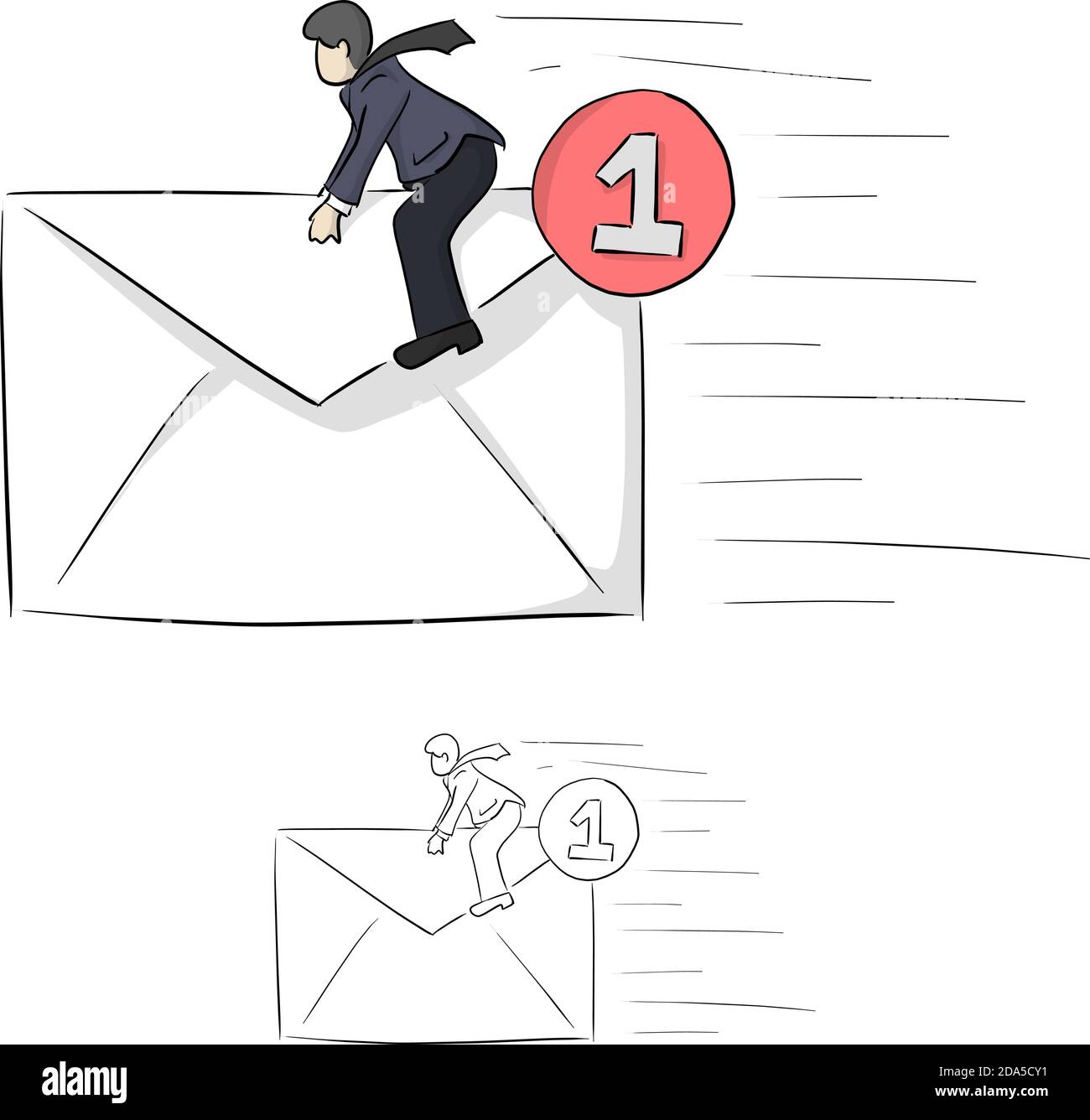 businessman riding big email with notification vector illustration ...