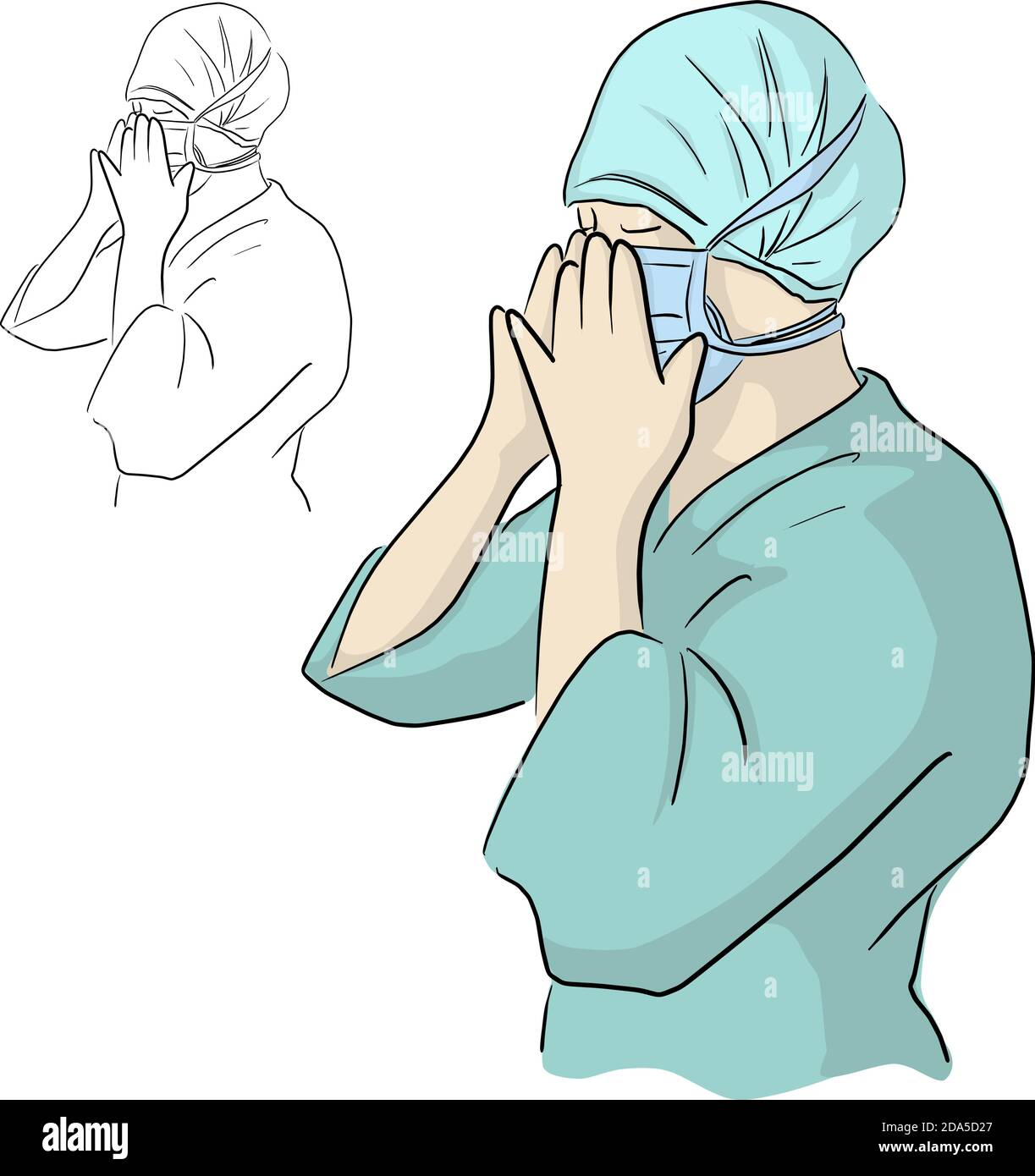 doctor wearing surgical mask with protective head covering vector ...