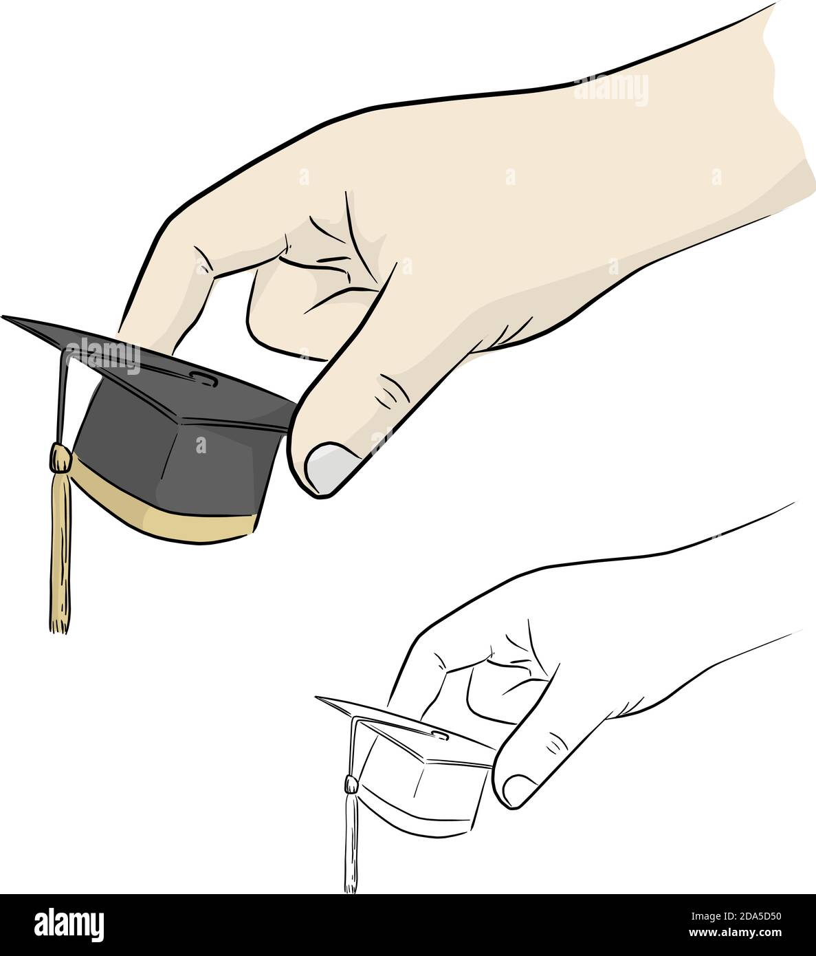 close-up ahdn holding small graduation cap vector illustration sketch ...