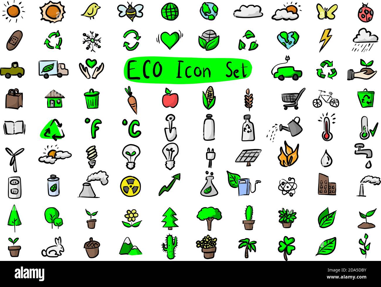 Colorful environmental icon set vector illustration sketch doodle hand ...