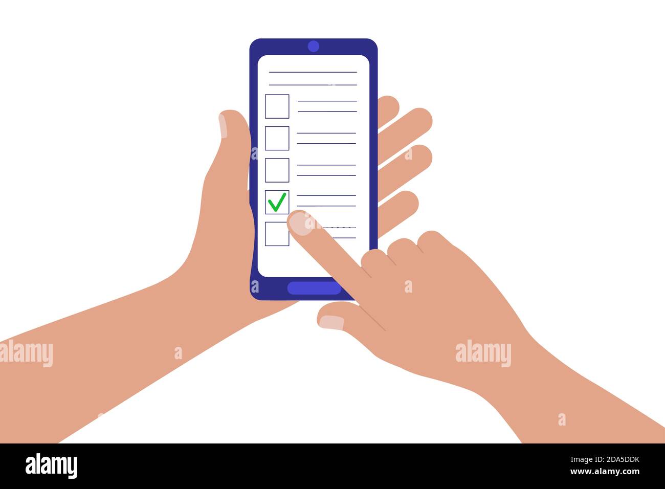 Concept of online questionnaire, quiz, survey. Hand holding mobile ...