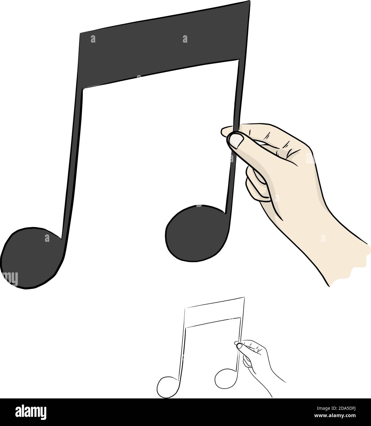 close-up hand holding music note vector illustration sketch doodle hand ...