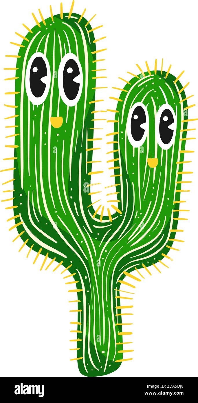 Cute Cactus Doodle Character Cartoon Illustration Green Plant Stock ...