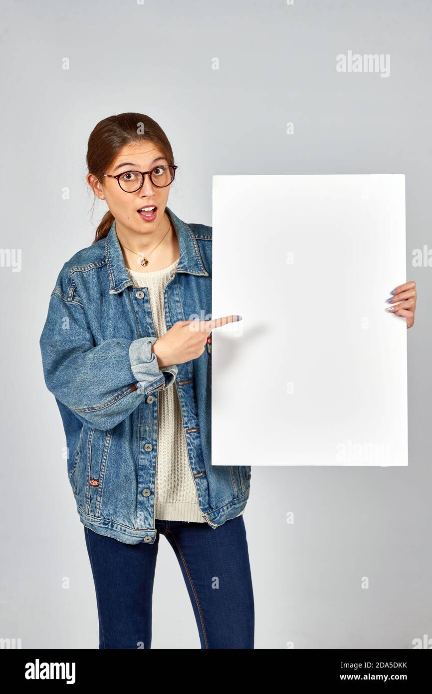 Spanish college student with white poster ready to study Stock Photo ...