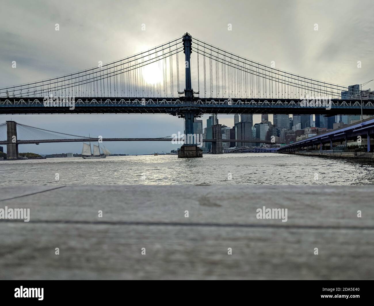New York,NY/USA - October 26 2019: Two Bridges: Brooklyn Bridge and ...