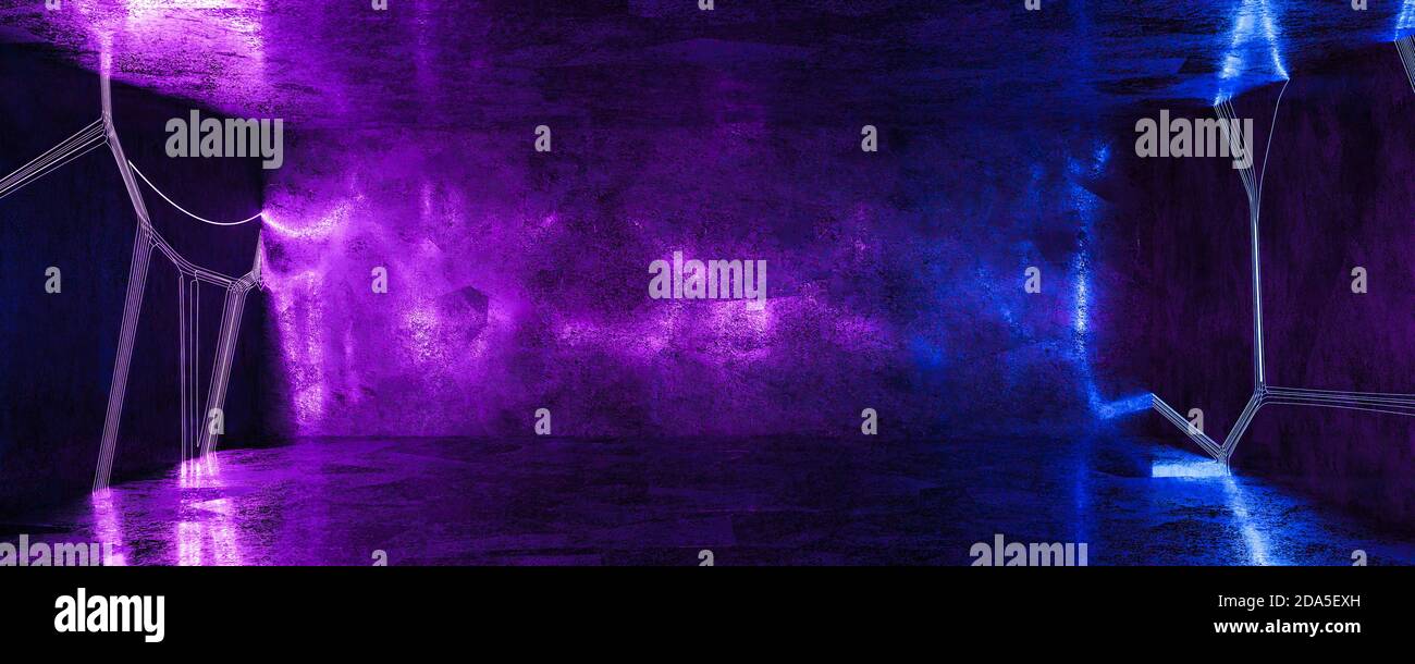 modern futuristic sci-fi cyberpunk neon basement wall 3d render ...