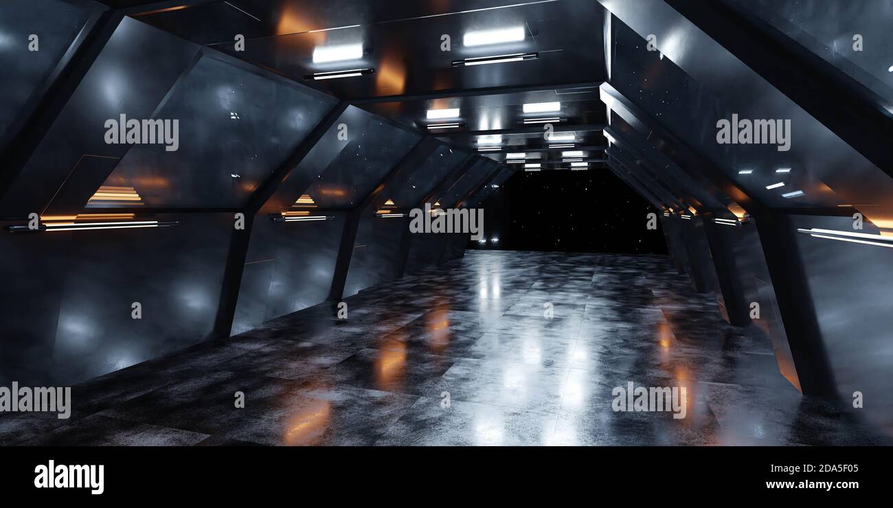 black futuristic mirror architecture space ship technology 3d rendering ...