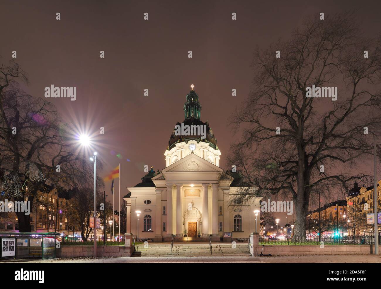 Gustav Vasa Church in Odenplan, Vasastaden, Stockholm, at night Stock ...