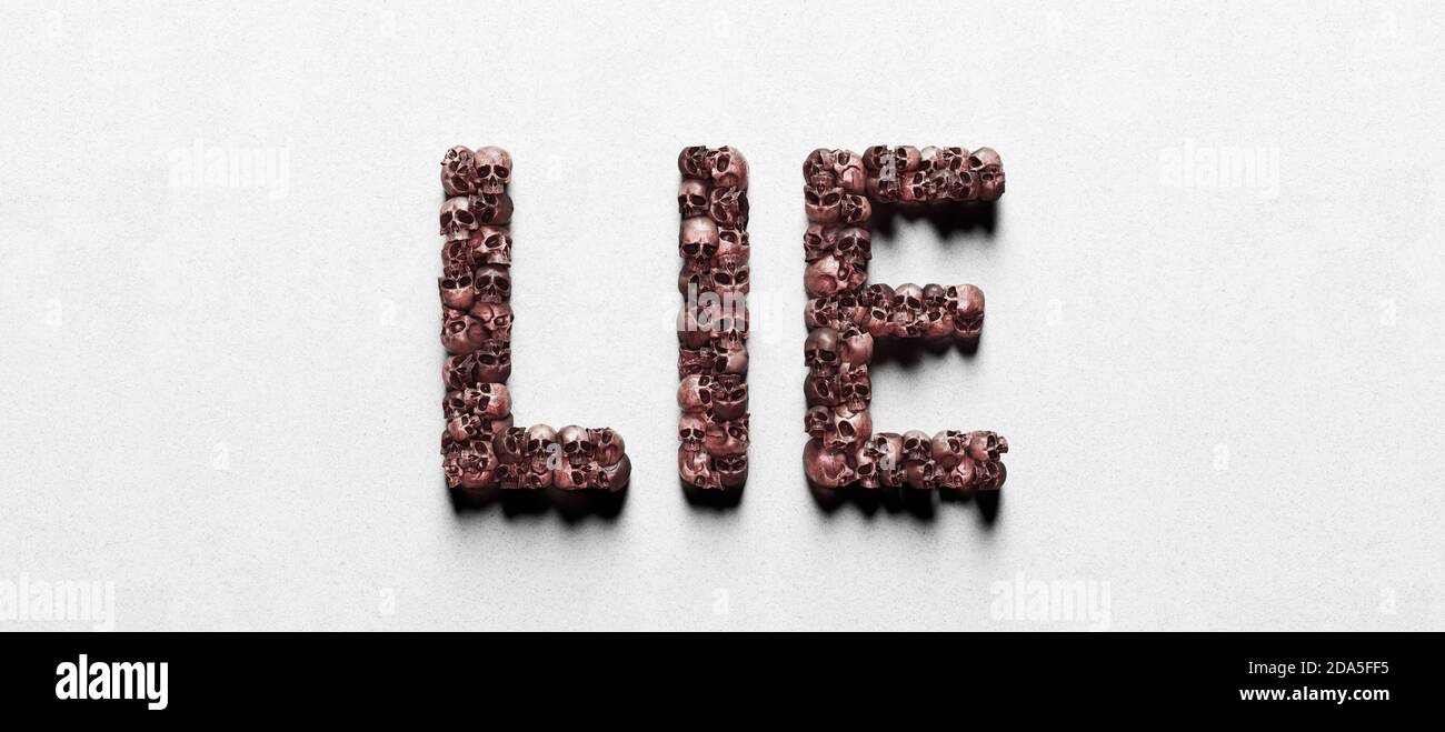The word LIE made up of lots of human skull 3d render 3d illustration ...