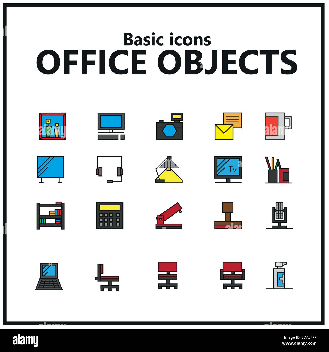 Editable pack of colored icons of office objects Stock Vector Image ...