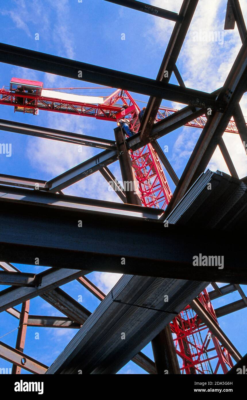 Steel beam industrial building construction site with a crane Stock ...