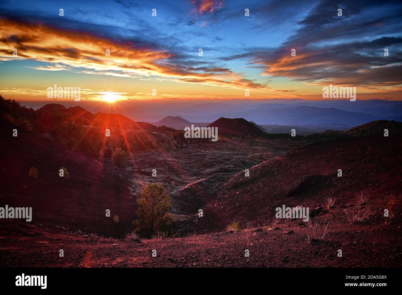 sunset on old volcanoes in Etna National Park, Sicily Stock Photo - Alamy