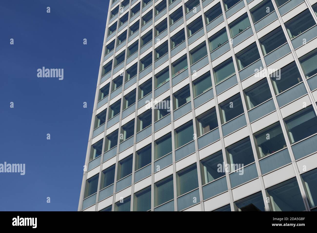 Low angle view of Wirtschaft, iconic modern architecture with glass ...