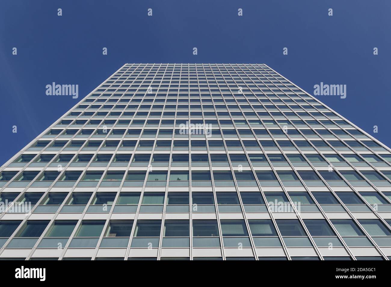 Low angle view of Wirtschaft, iconic modern architecture with glass ...