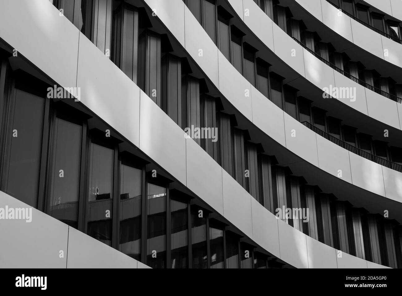 Black and white tone, detail of exterior curvature facade with contrast ...