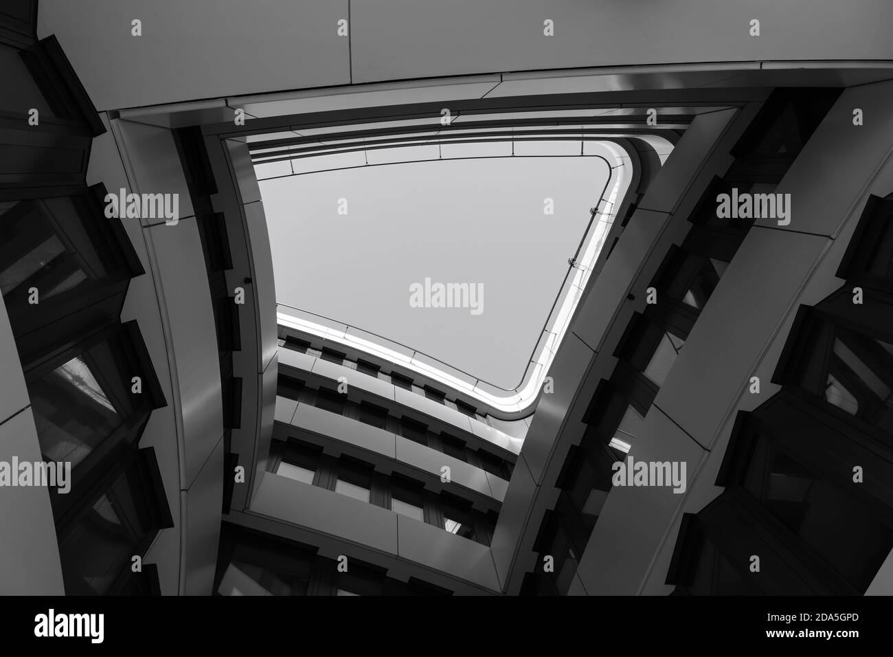 Black and white color and tone, low angle diminished perspective view ...