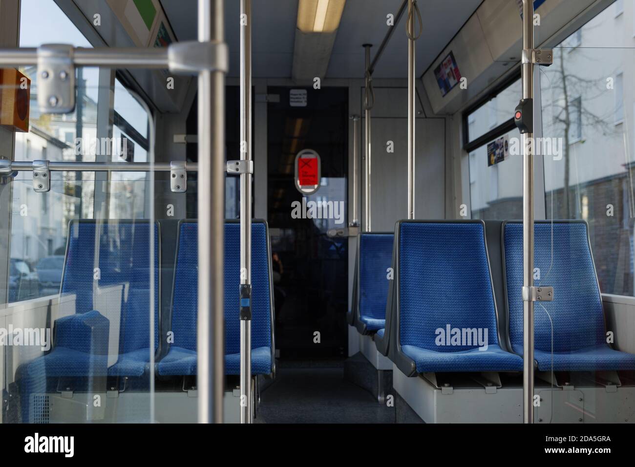 Seat and interior view of a corridor inside passenger trains or light ...