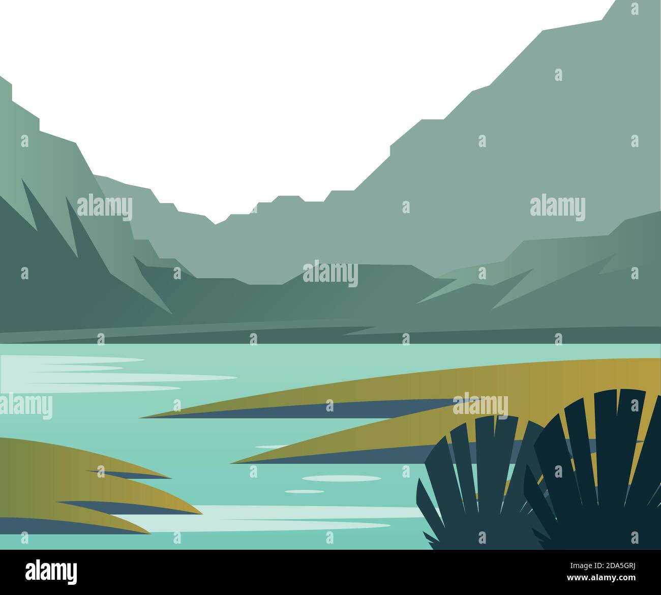 beautiful landscape scene with lake vector illustration design Stock ...
