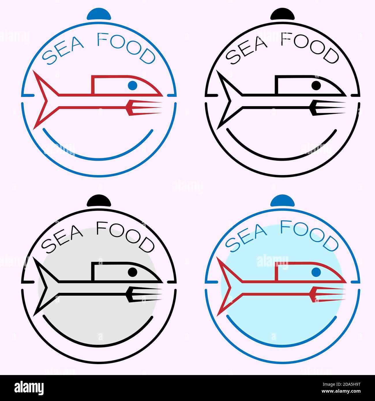 creative seafood logo with knife and fork in the form of abstract fish ...
