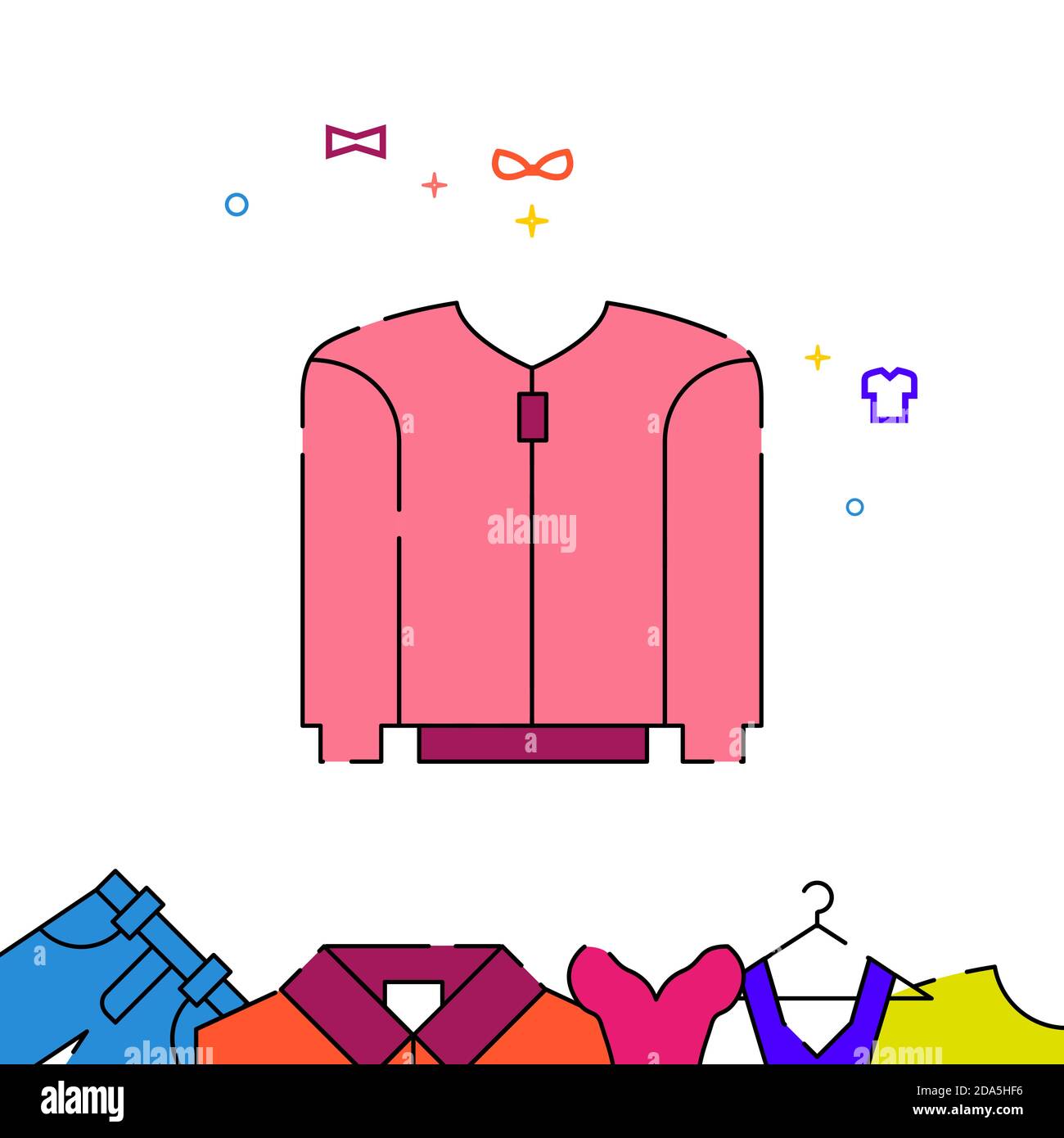 Pink jumper with zipper filled line icon, garments simple illustration ...