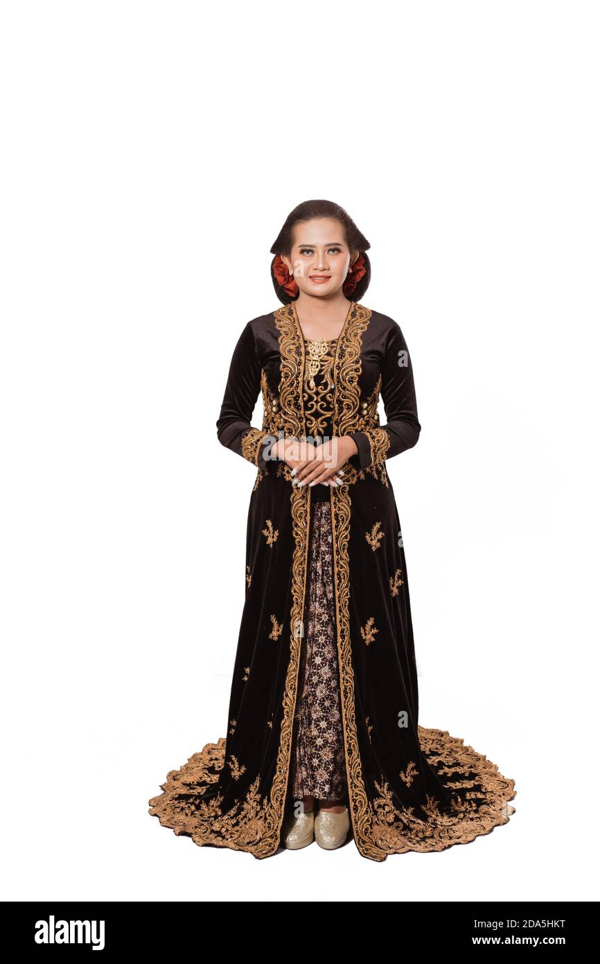 A portrait of a costume traditional Javanese woman. Isolated on white ...