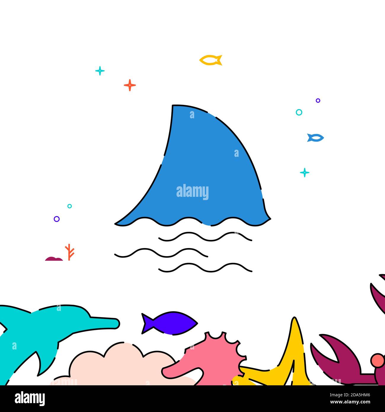 Shark fin filled line icon, simple illustration Stock Vector Image ...