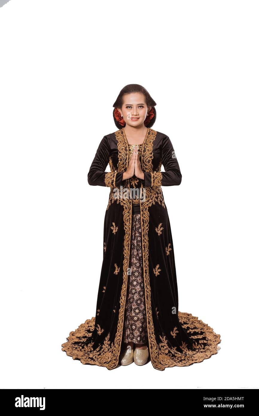 A portrait of a costume traditional Javanese woman. Isolated on white ...