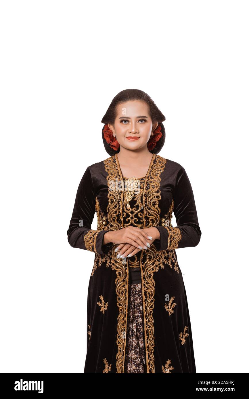 A portrait of a costume traditional Javanese woman. Isolated on white ...