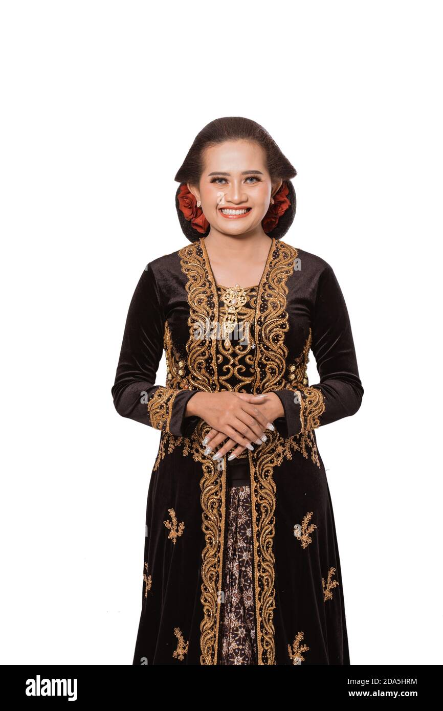 A portrait of a costume traditional Javanese woman. Isolated on white ...