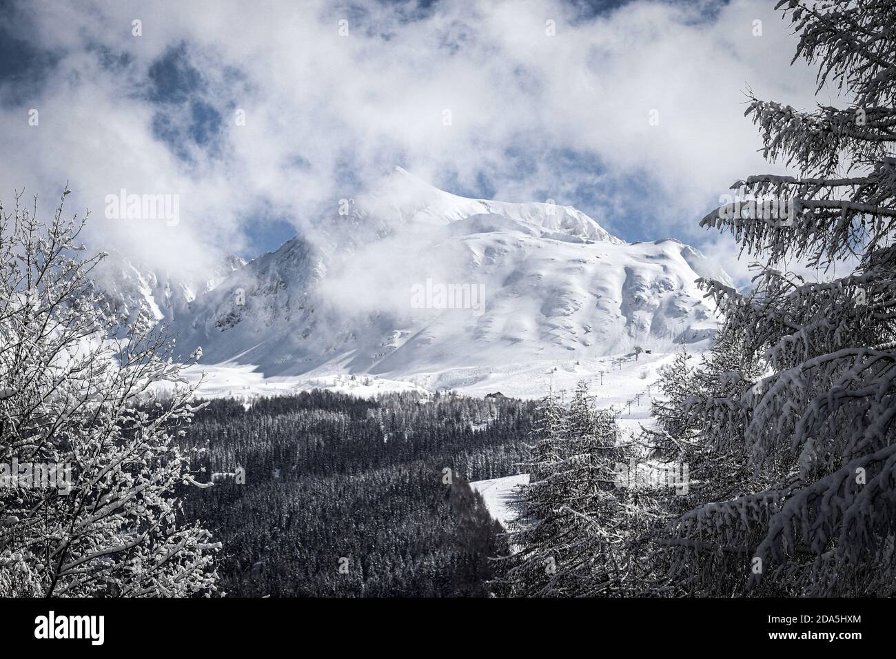 Winter in the Mountains. Beautiful alpine scenery from a forest walk in ...