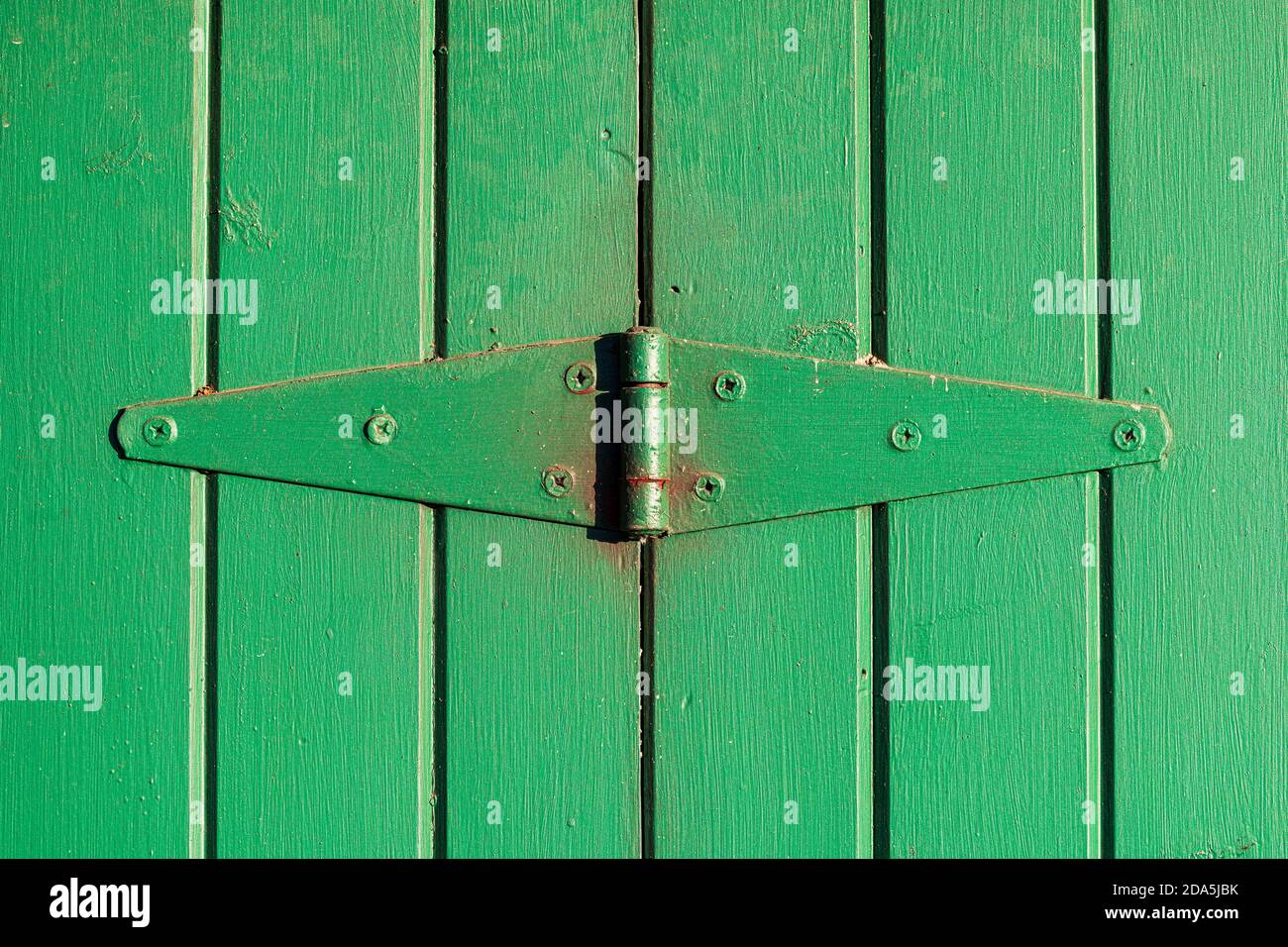 Green hinge on closed green wooden door Stock Photo - Alamy