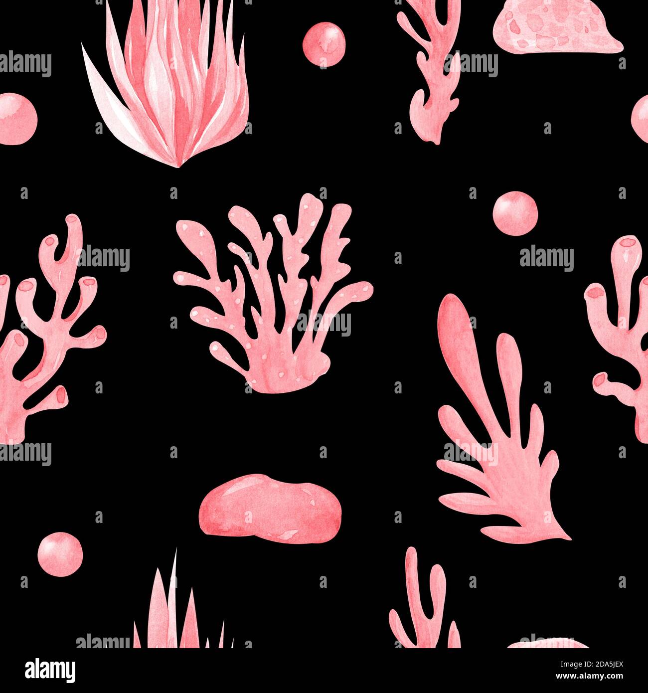 Seamless pattern of pink corals on a black background. Elements of the ...