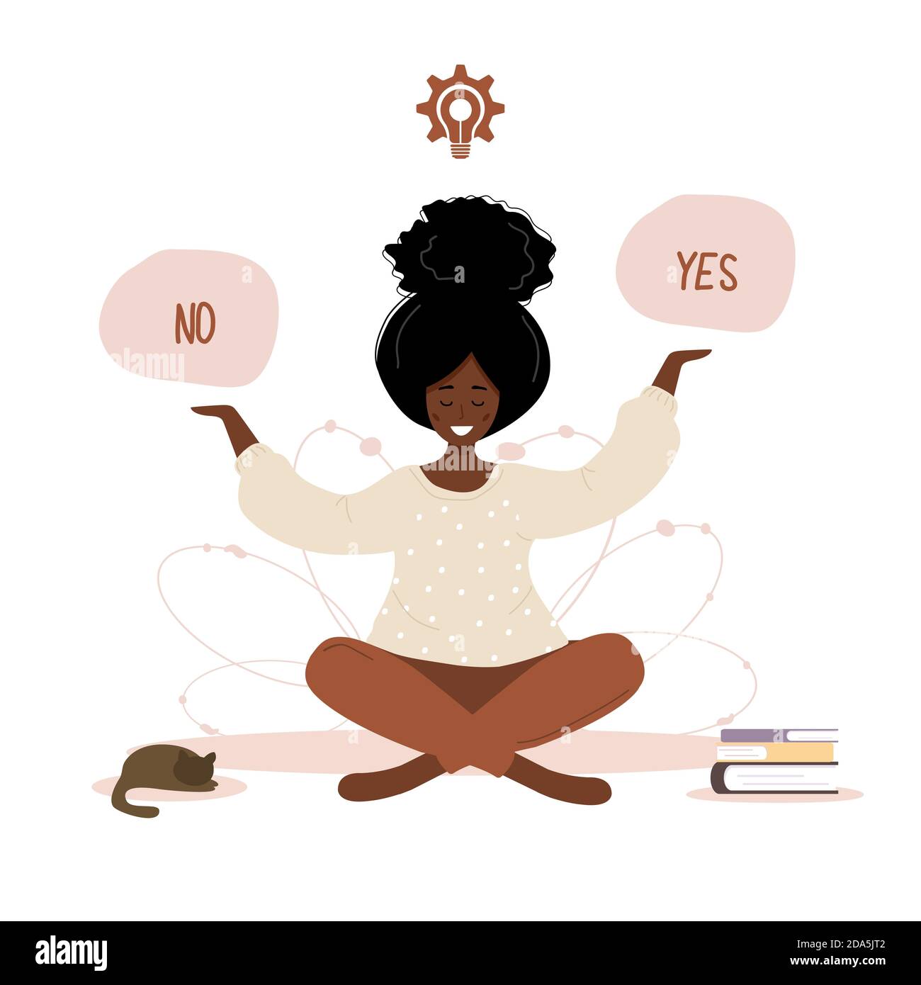 African woman thinking to choose yes or no. Smart girl solving problems ...