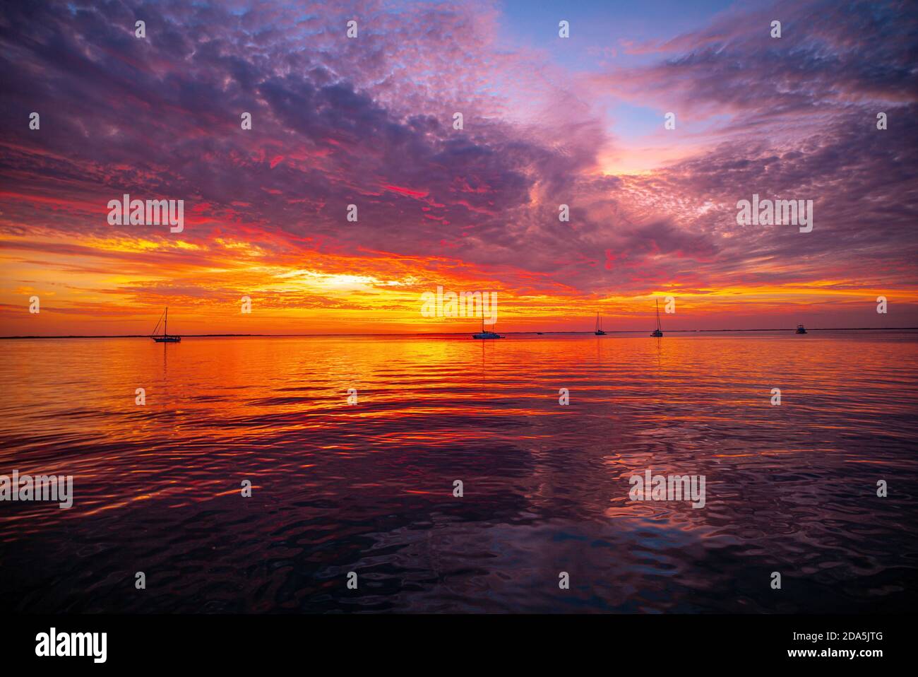 Early morning, sunrise over sea. Ocean sunset on sea water with a ...