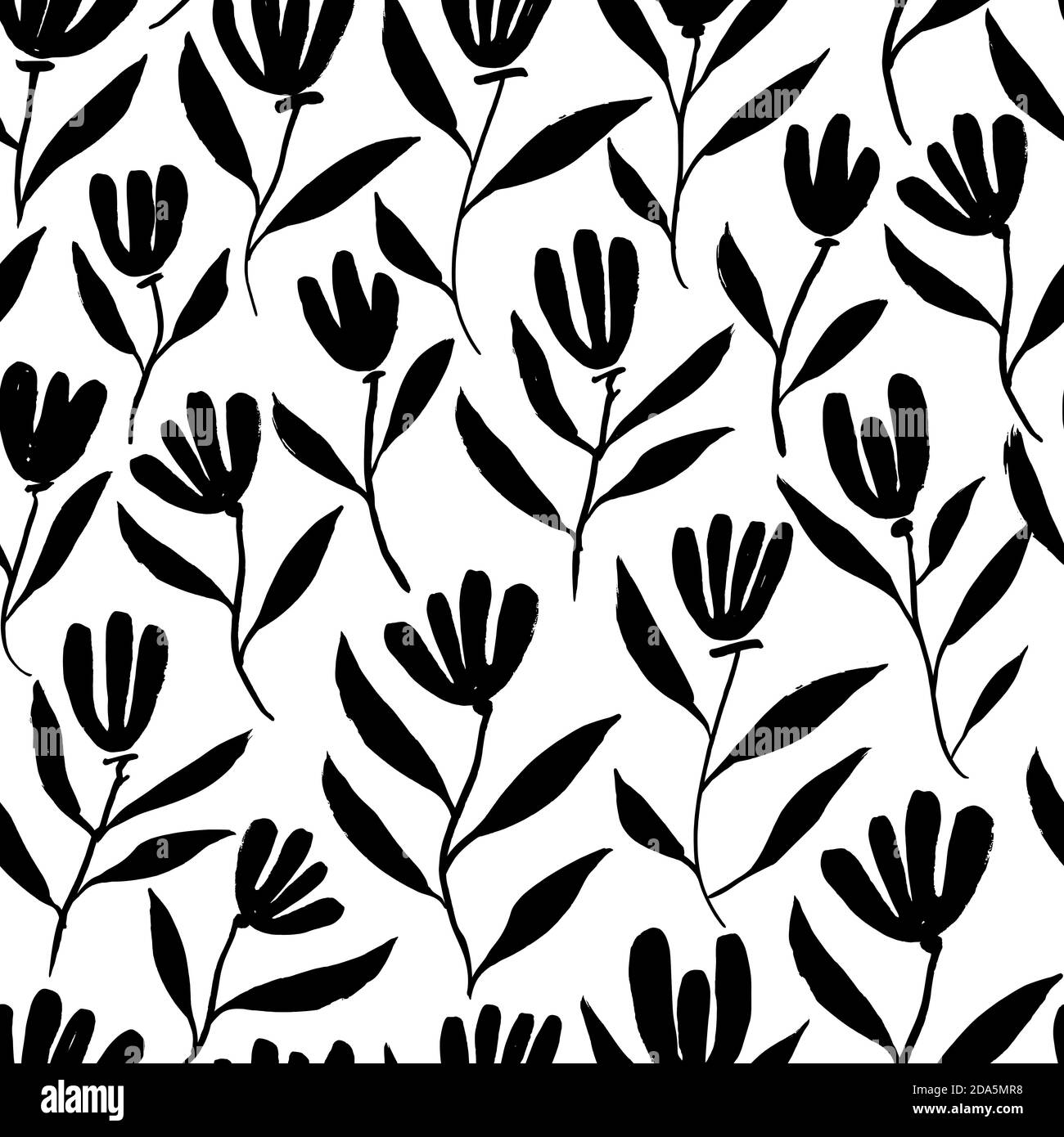 Hand drawn brush flower vector seamless pattern Stock Vector Image ...