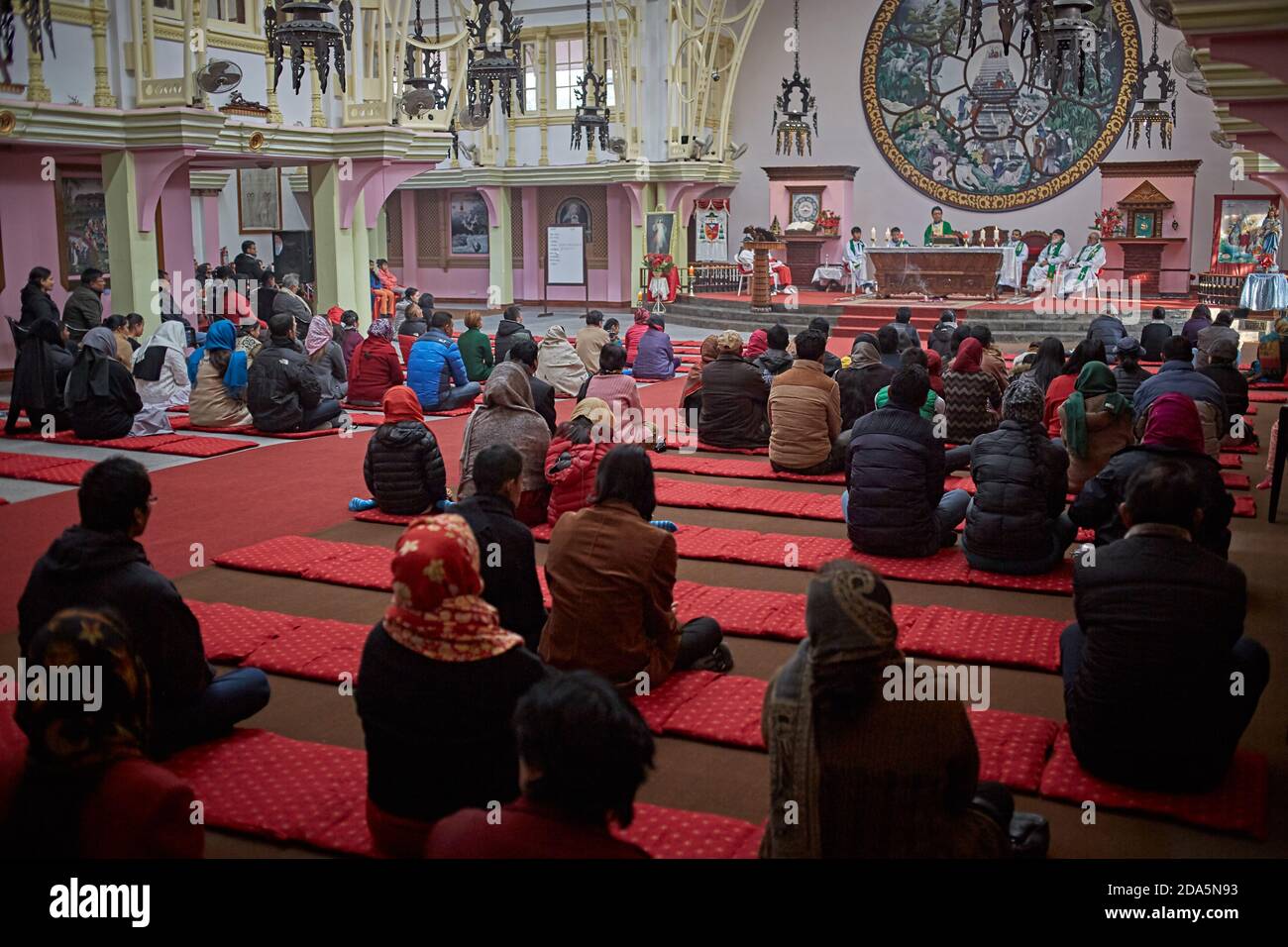 Kathmandu, Nepal, January 2016. Interior of a Catholic church at the ...
