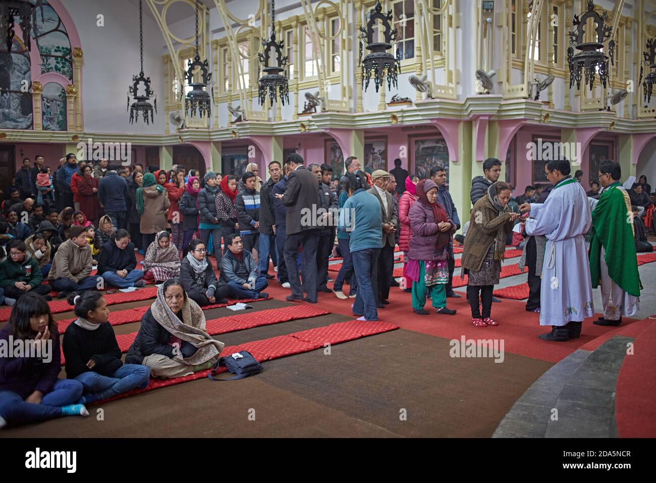 Kathmandu, Nepal, January 2016. Interior of a Catholic church at the ...