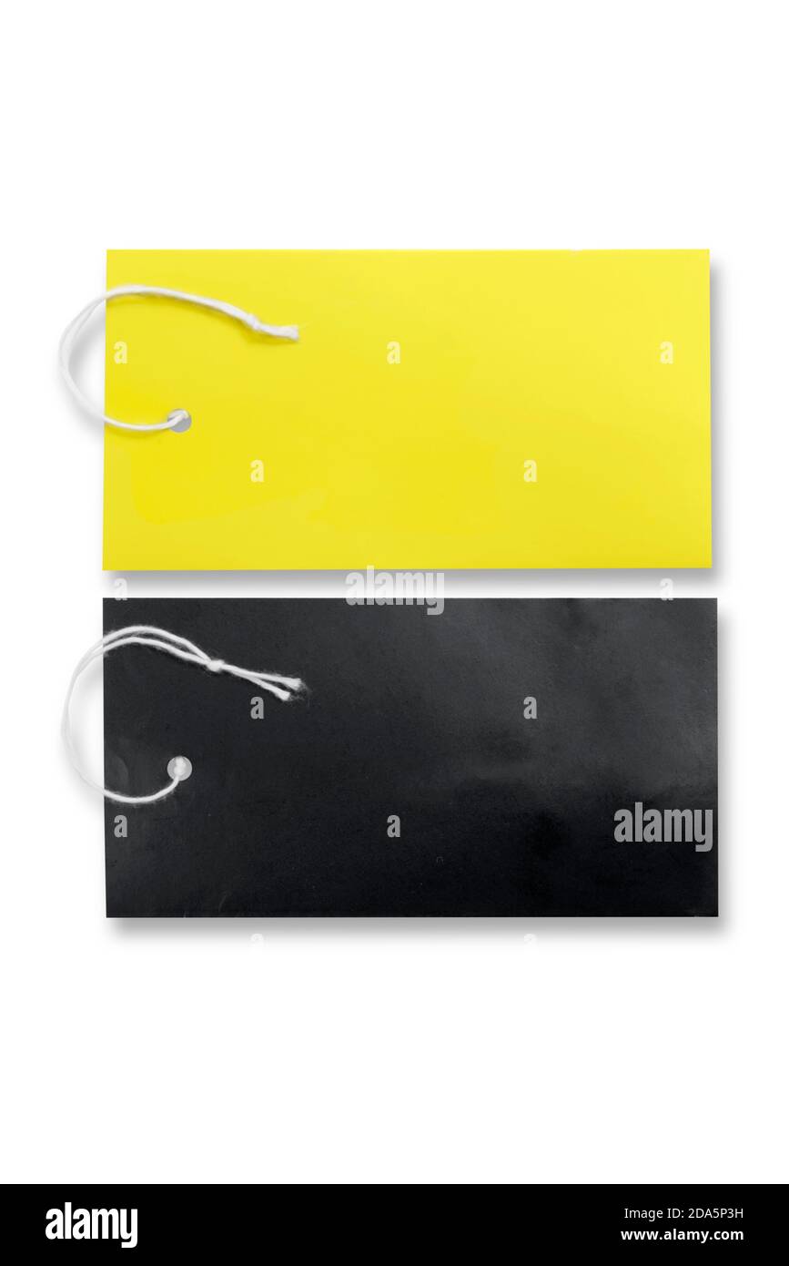 Black and yellow label tag isolated over white background Stock Photo ...