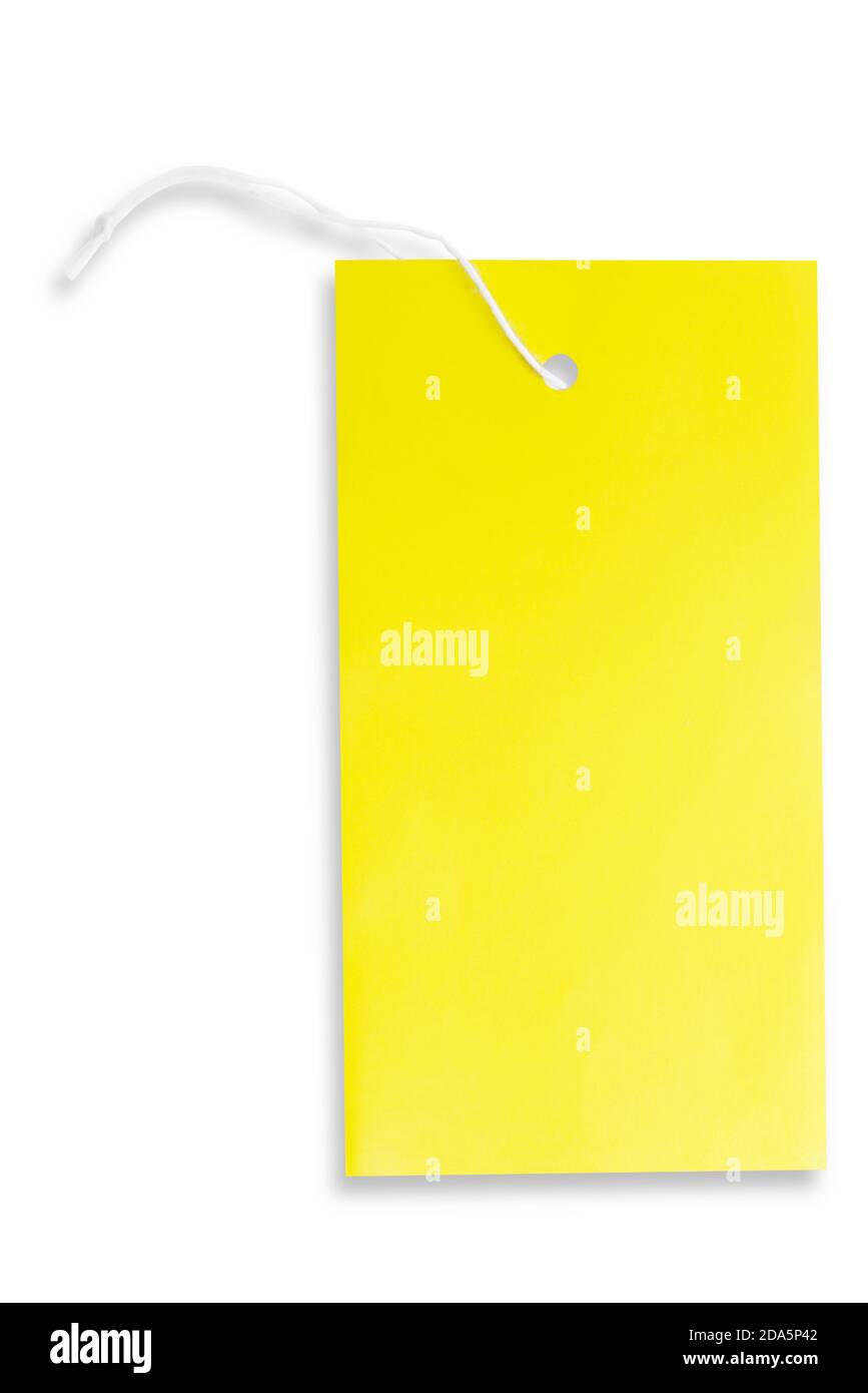 Yellow label tag isolated over white background Stock Photo - Alamy