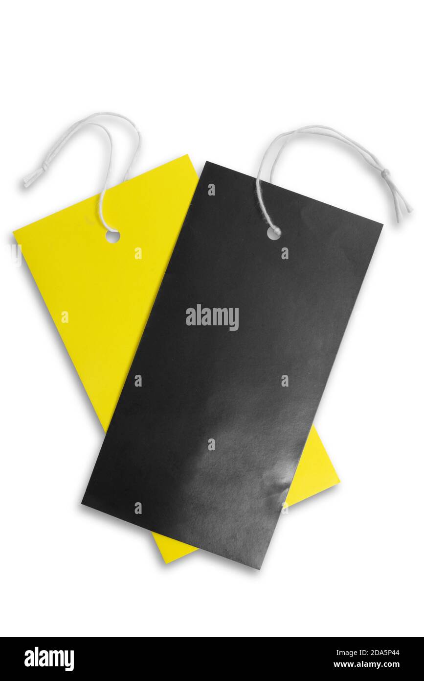 Black and yellow label tag isolated over white background Stock Photo ...