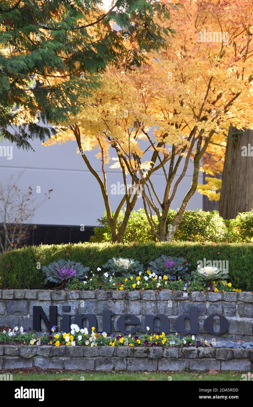 Nintendo sign of America's Corporate headquarters office, next to ...