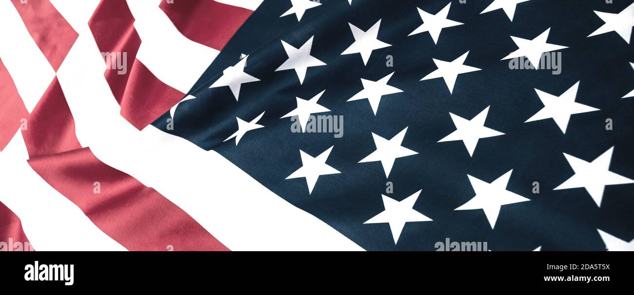 Close-up american flag, USA flag background with copy space. Top view ...