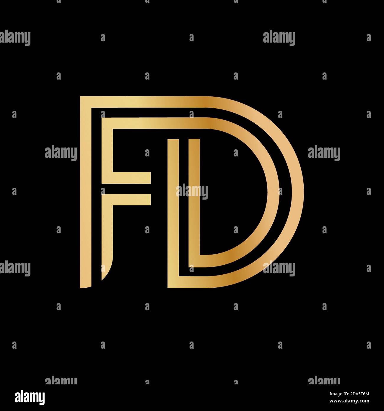 Uppercase letters F and D. Flat bound design in a Golden hue for a logo ...