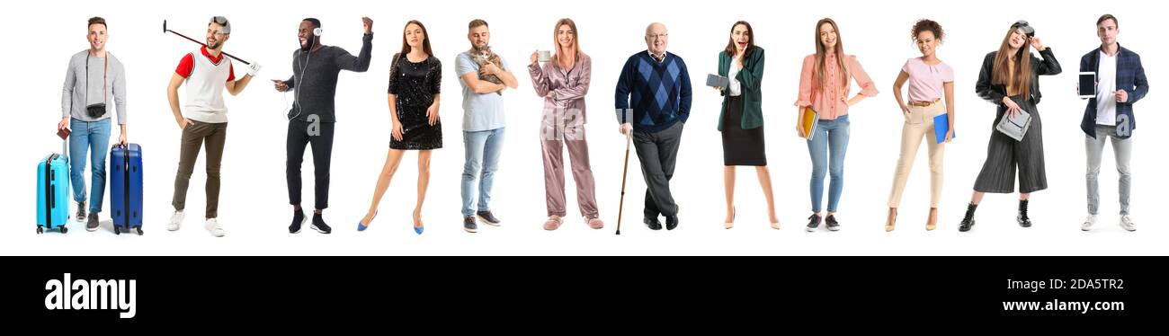 Collage with different people on white background Stock Photo - Alamy